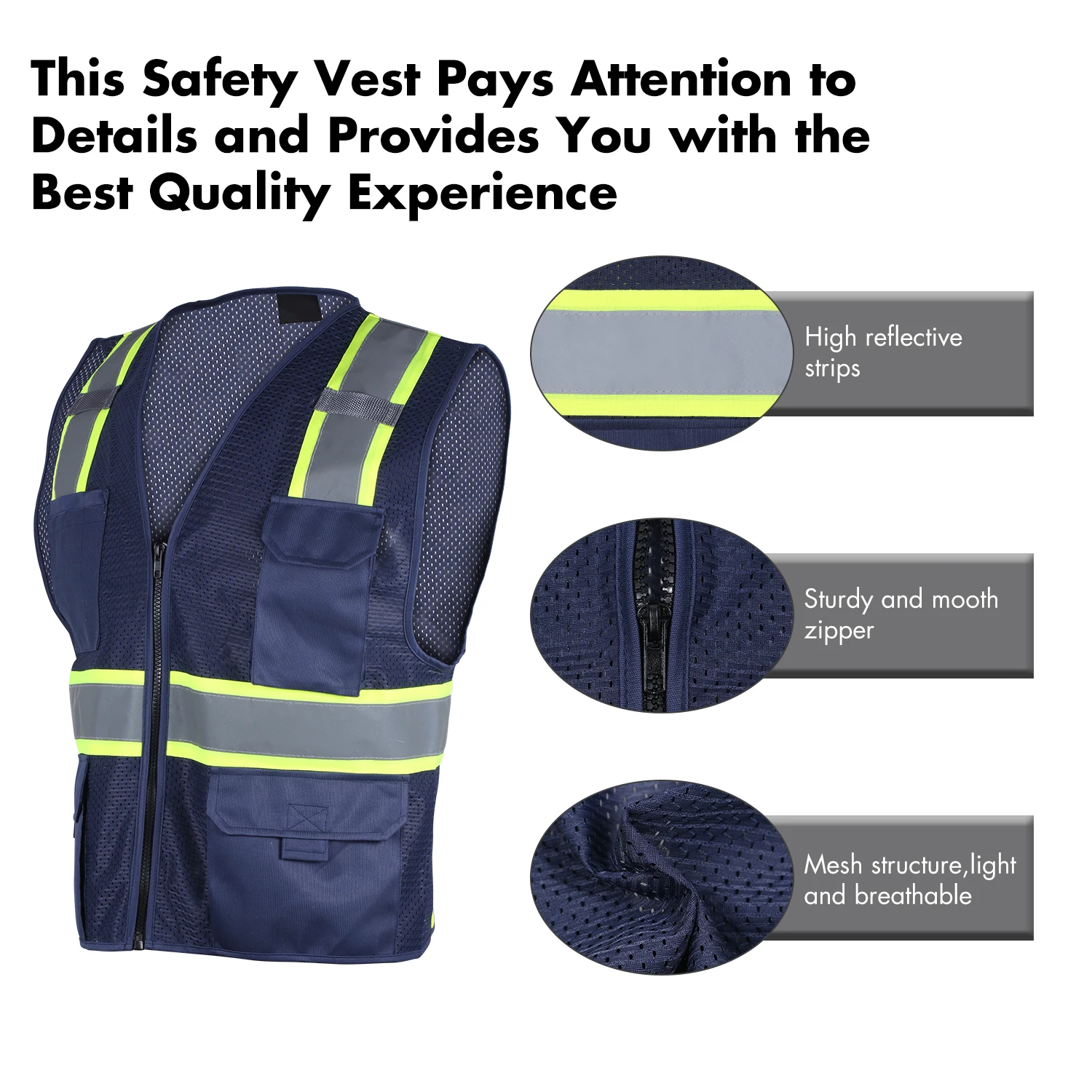 Customized ANSI Class 2 High Reflective Safety Vest Breathable ...