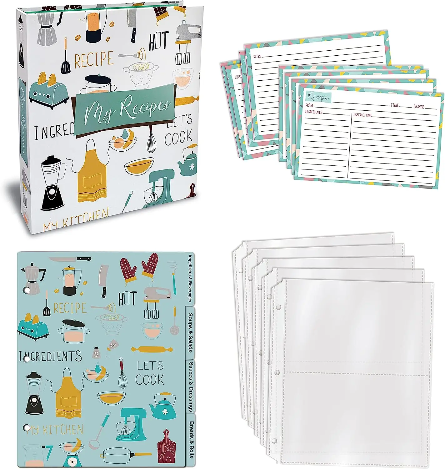 Fillable Recipe Cards Family 3 Ring Blank Recipe Binder With Plastic ...