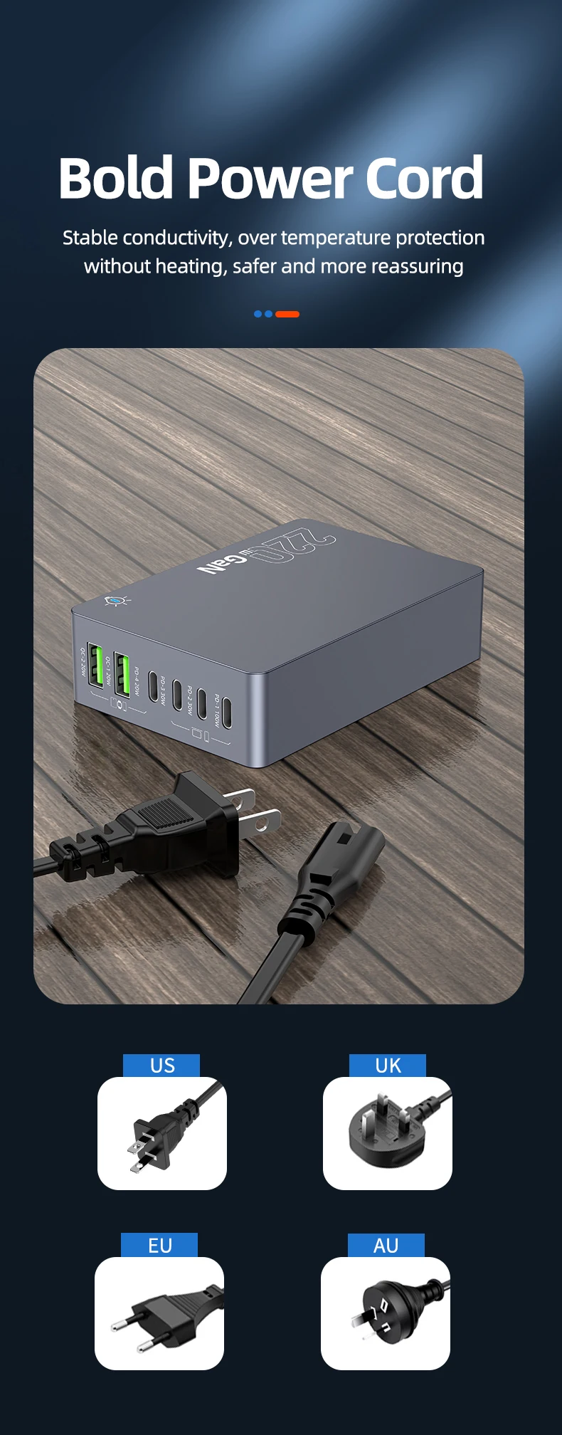 Multi-Port Portable GaN Desktop USB C Charging Station 100W Smart PD ...