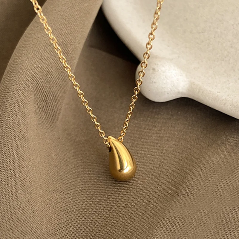 18k Gold Water Drop Necklace Women's Simple Non-fading Collarbone Chain ...