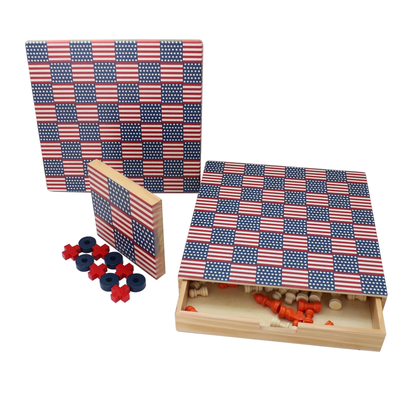 Wooden Chess Box With Drawer 25 Years Manufacturer American Flag Themed ...