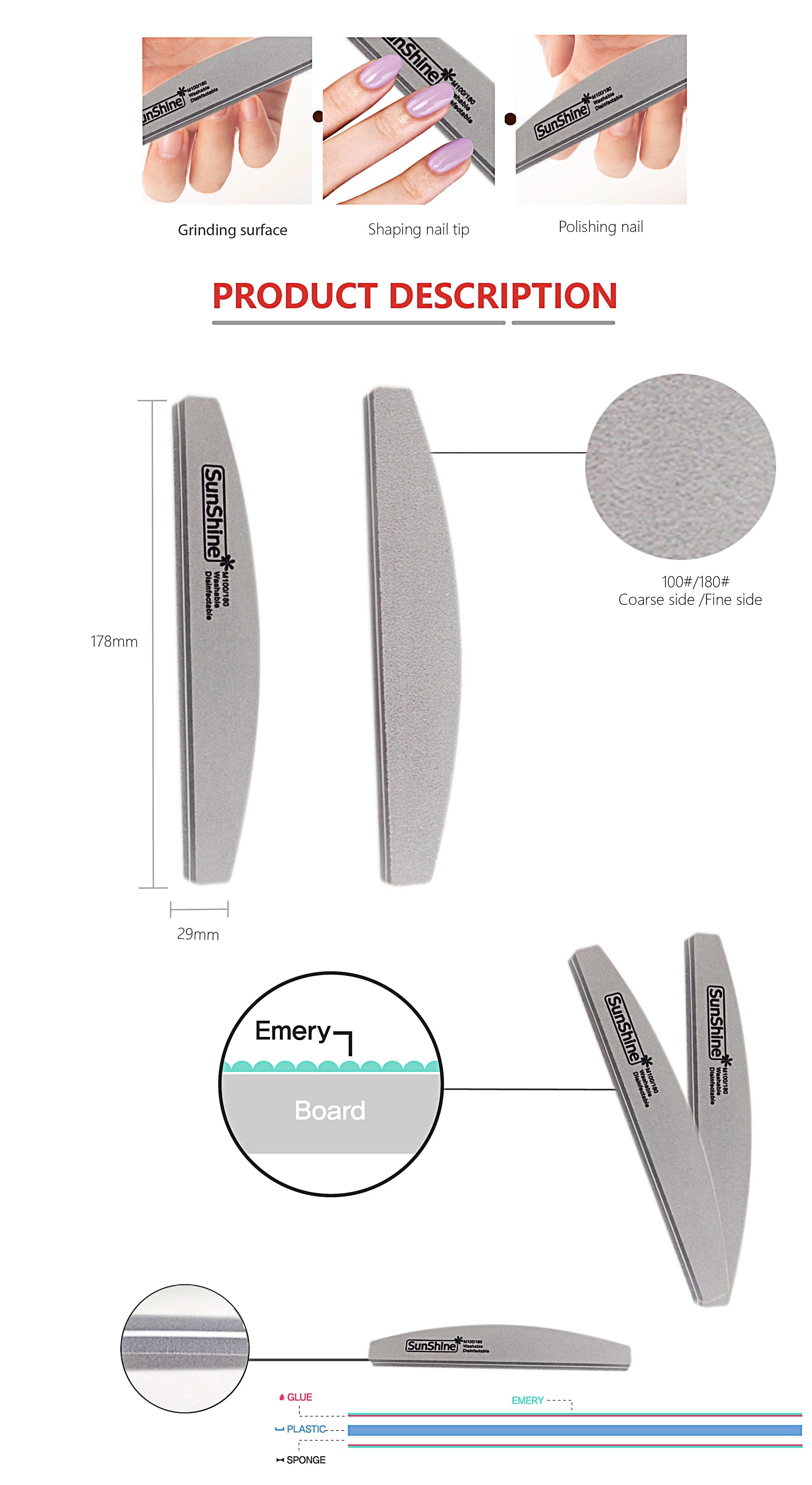 Sunshine Professional High Quality Pink Color Nail Files For Manicure ...