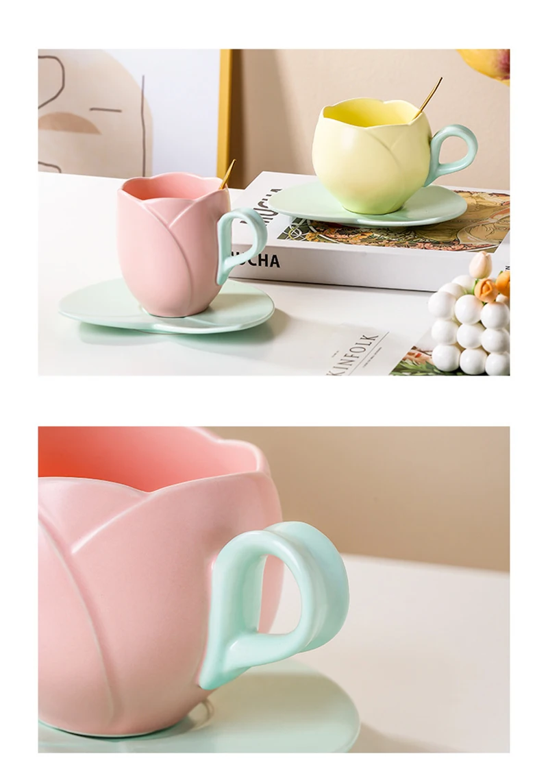 Tulip Ceramic Coffee Mug Flower Porcelain Espresso Milk Cup And Saucer ...