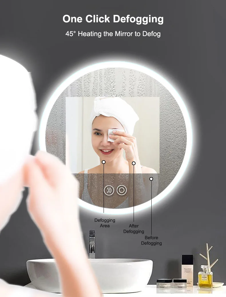 Modern Design Round Smart Magic View Mirror With Led Light And Defogger ...