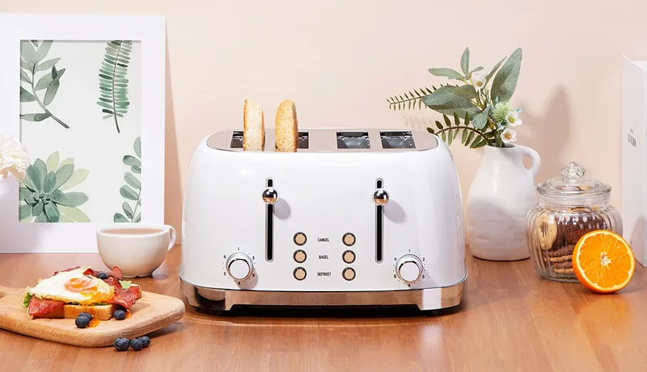 Brushed Metal Electric Bread Toaster Toasting Bagels 4 Slice Smart Home ...