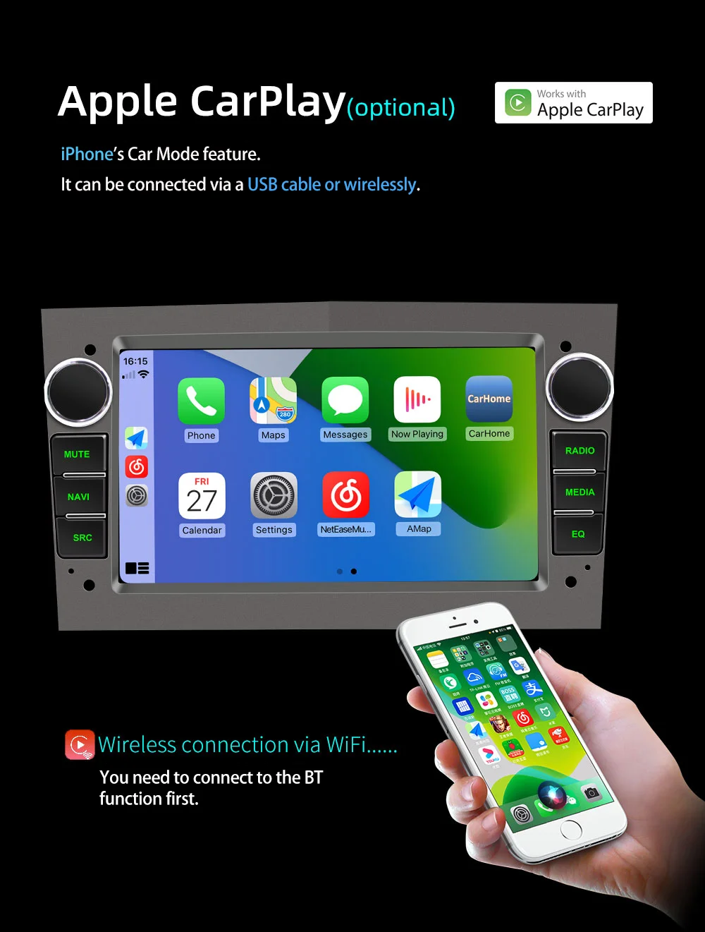 7'' 2+32gb Autoradio Carplay Mp5 Wifi Gps Bt Fm Rds Hi-fi Audio Android ...