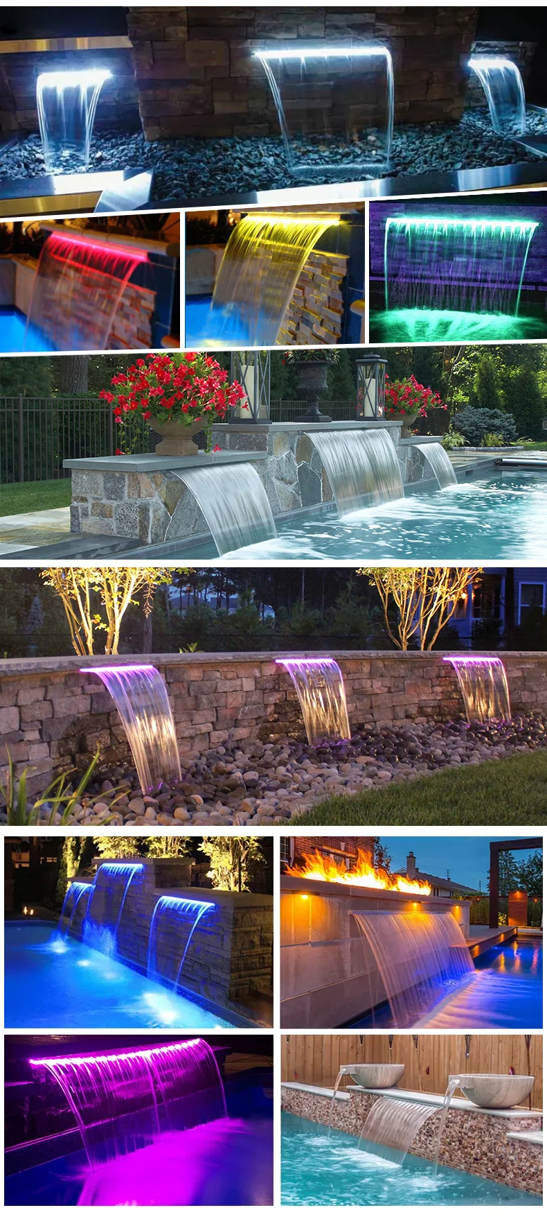 Outdoor Wall Hanging Fountain with LED Lights - Sheer Descent