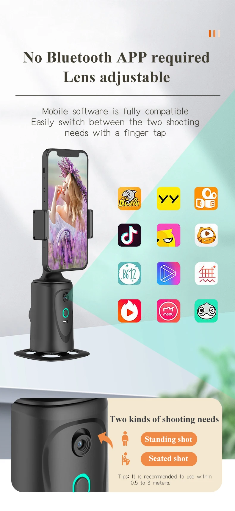 Auto Smart Shooting Selfie Stick with 360 Degree Tracking