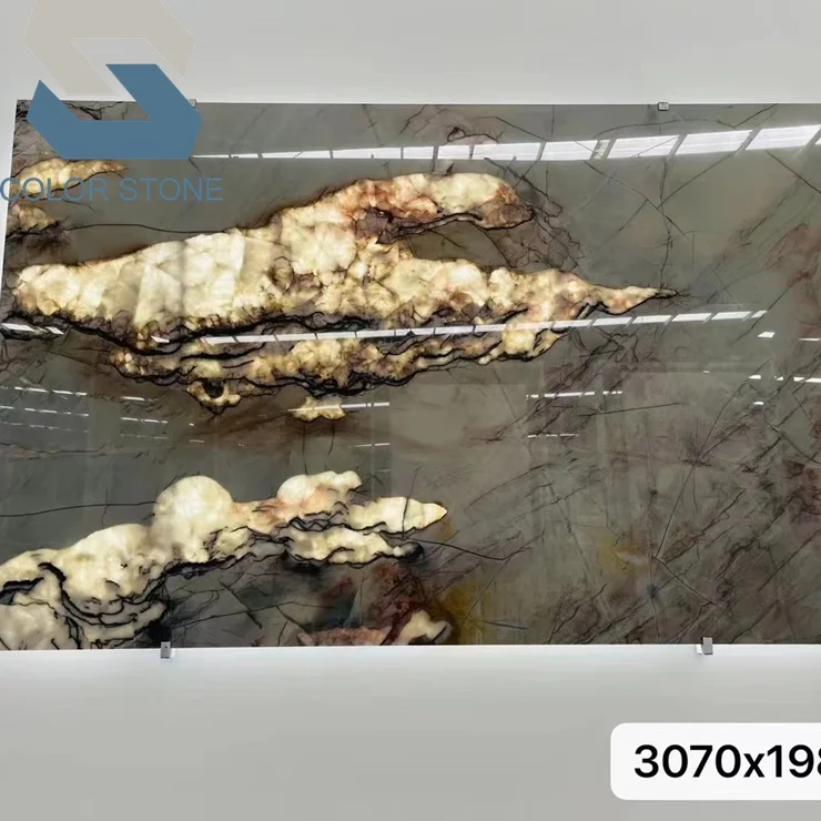Backlit Quartzite Feature Wall Acqua Mare Crystal Quartzite Slabs ...