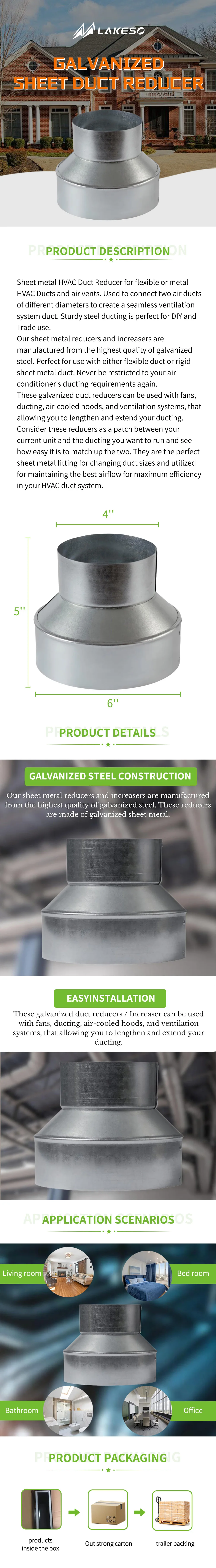 Hvac Galvanized Duct Reducers Metal Sheet Ducting Connector For Air ...