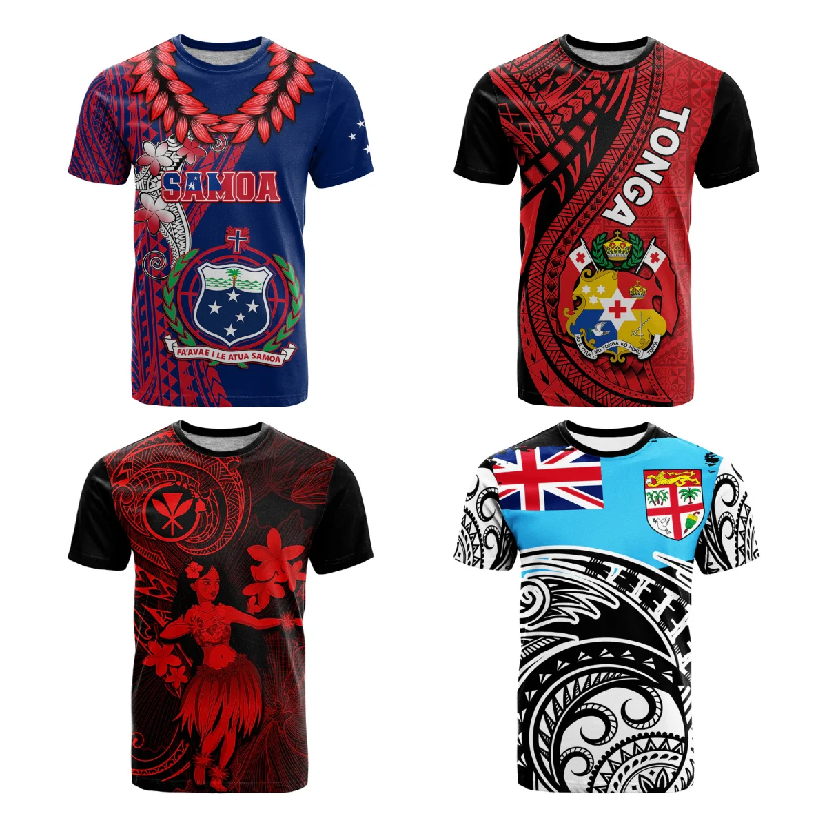 Samoa Tonga Fiji Tribal T Shirts Tops Custom Flag Polynesian Shirts Men ...
