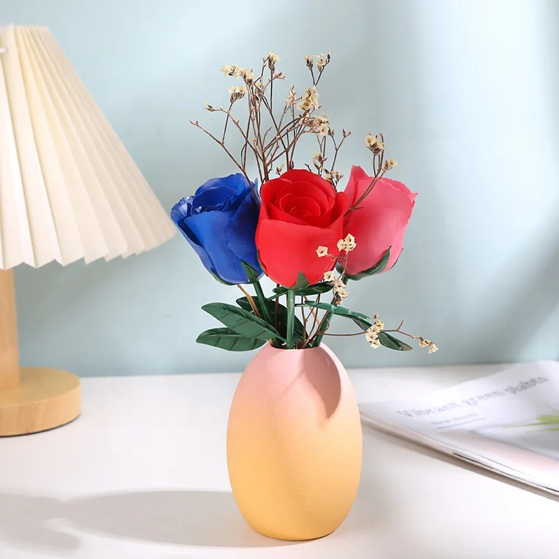 Handmade pinching ceramic flower real touch rose for home decoration ...