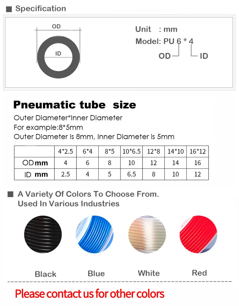 Pneumatic Air Hose Tpu Tube Od 6mm Id 4mm Black Transparent Red Blue ...