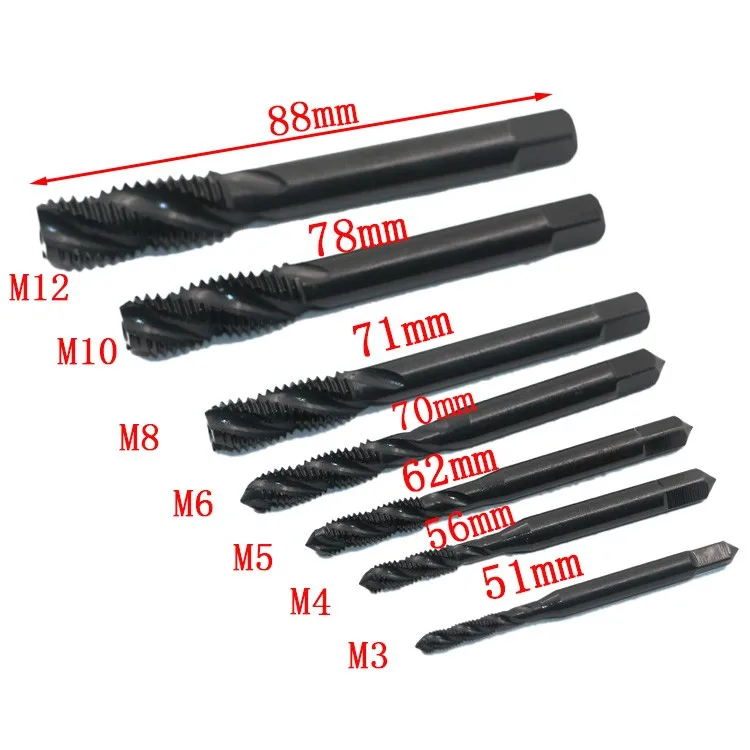 7pcs Spiral Fluted Hand Screw Thread Tap Spiral Point Thread Metric ...