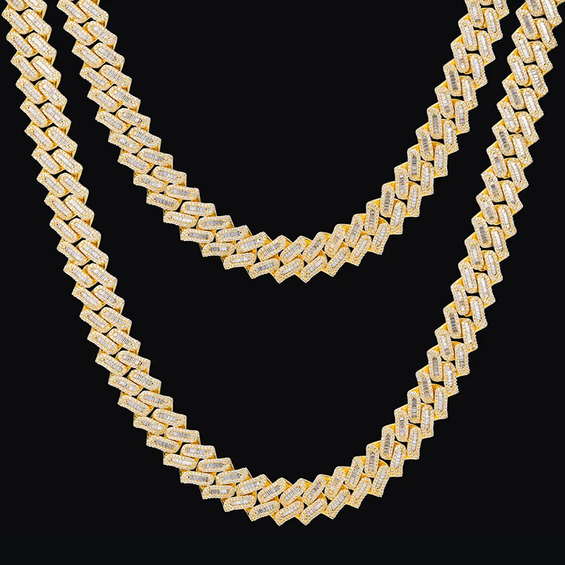 Bling Hip Hop Jewelry 16mm 18K Gold Plated Prong Setting AAAAA Baguette ...