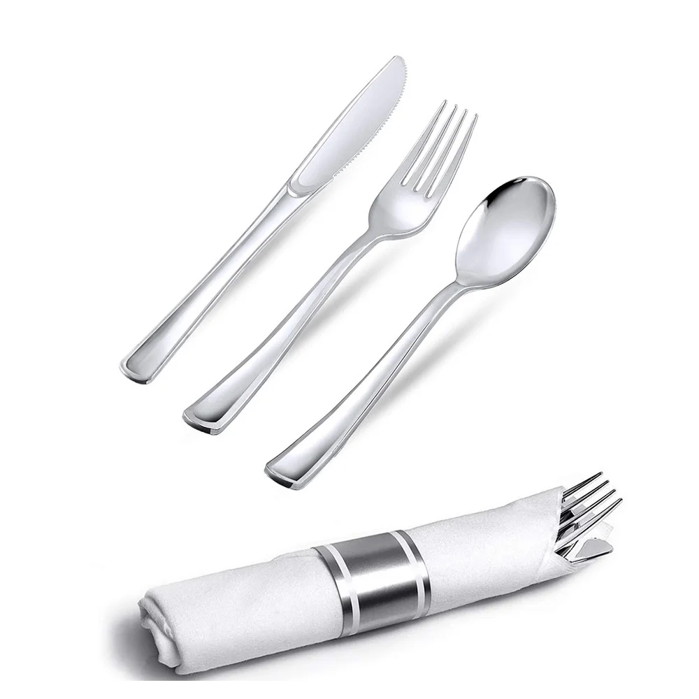 Silver Packet Sealed Wrapped Silverware Spoon Flatware Set Plastic ...
