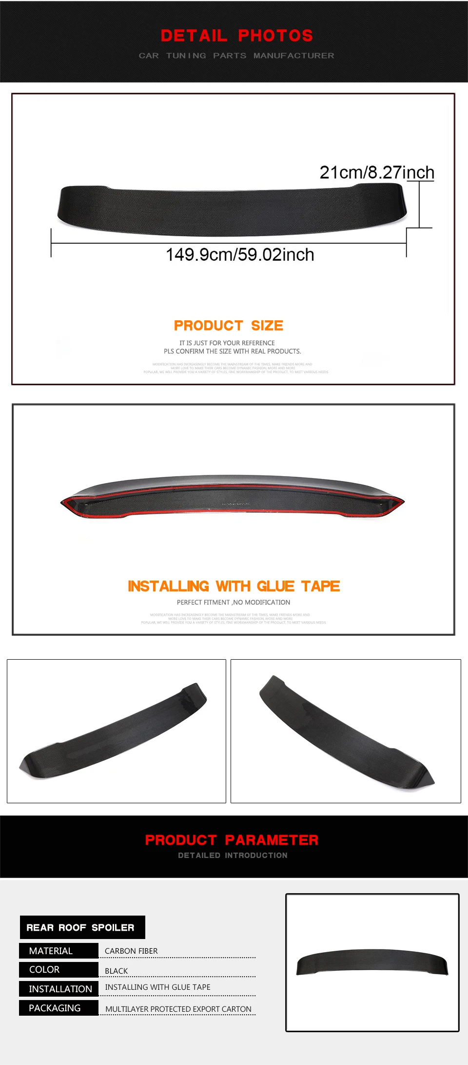 Carbon Fiber Rear Roof Spoiler for Volkswagen T6 Multivan 2015-2020 ...