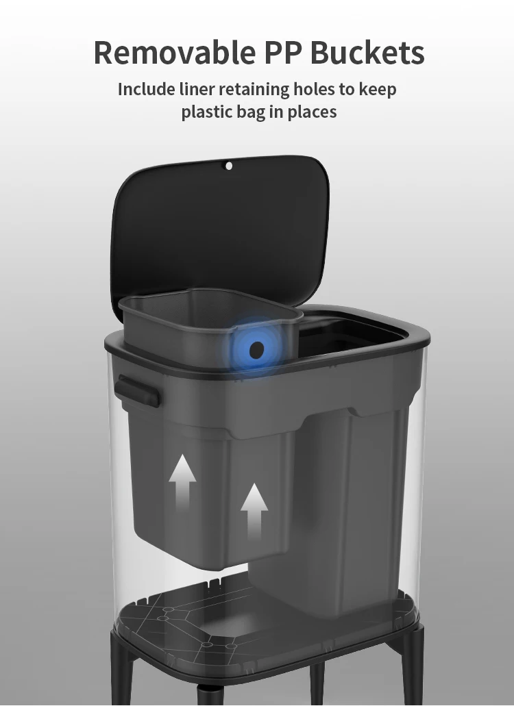 4 Legs Rectangular Smart Waste Bins 18 Liter Metal Dual Compartments ...