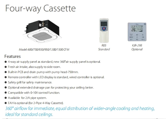 Concealed Ceiling Fcu Water Circulation Cassette Four Outlet Fan Coil ...