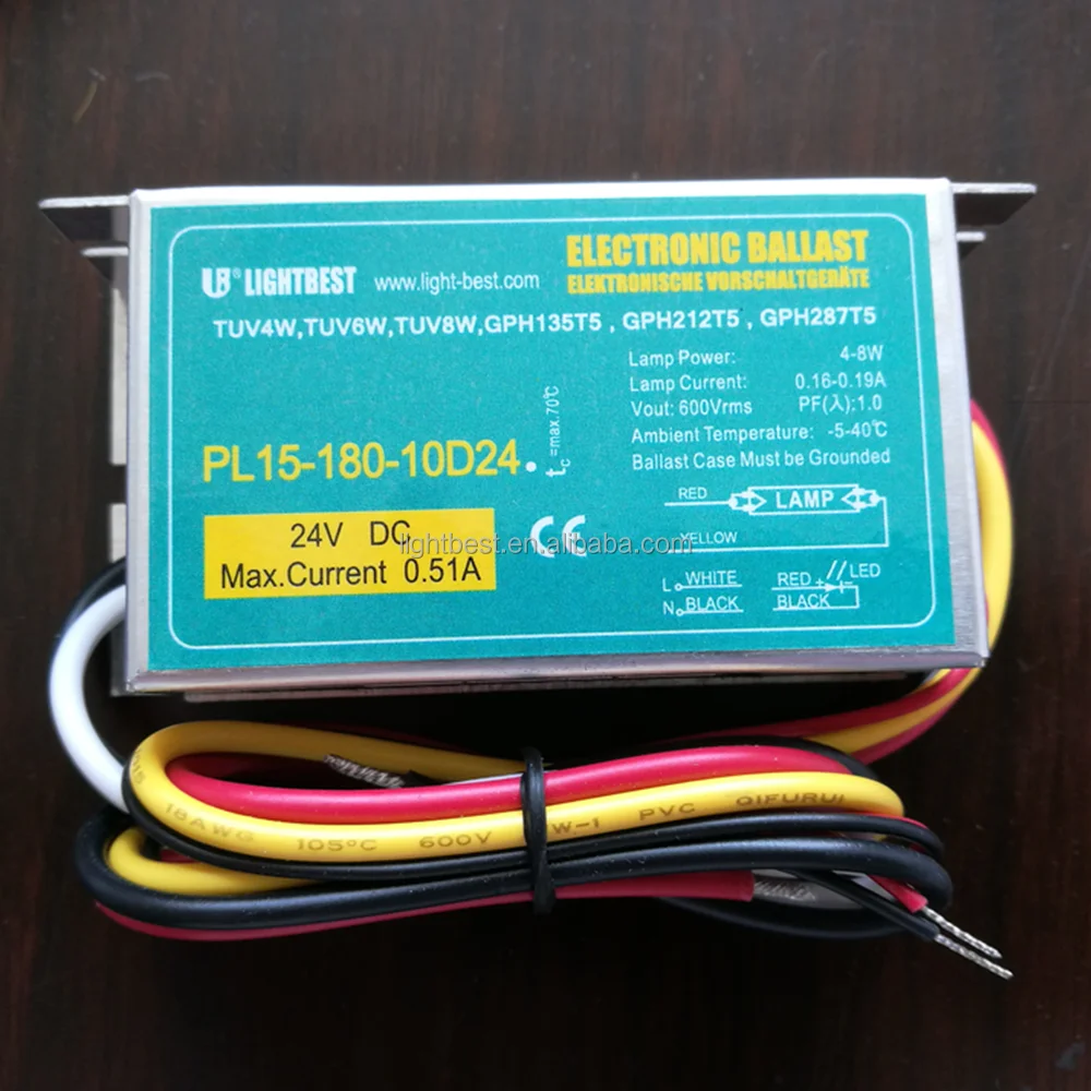 UV 램프 TUV 4 와트 6W 및 PL 7W 9 와트 uvc 램프에 대한 PL15-180-10D24 DC 24V 램프 UV ...