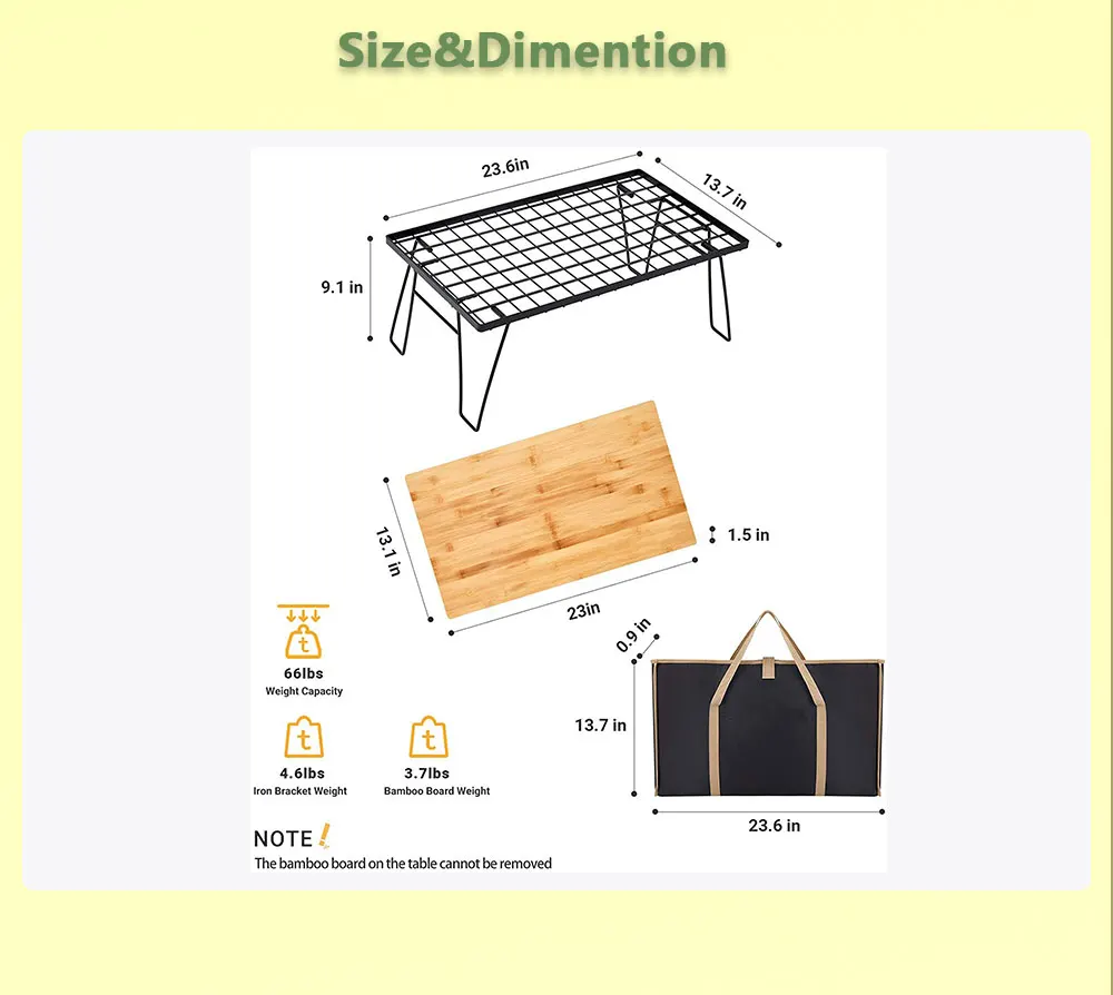 Meja Lipat Foldable Bamboo Picnic Table Portable Wooden Outdoor Folding ...
