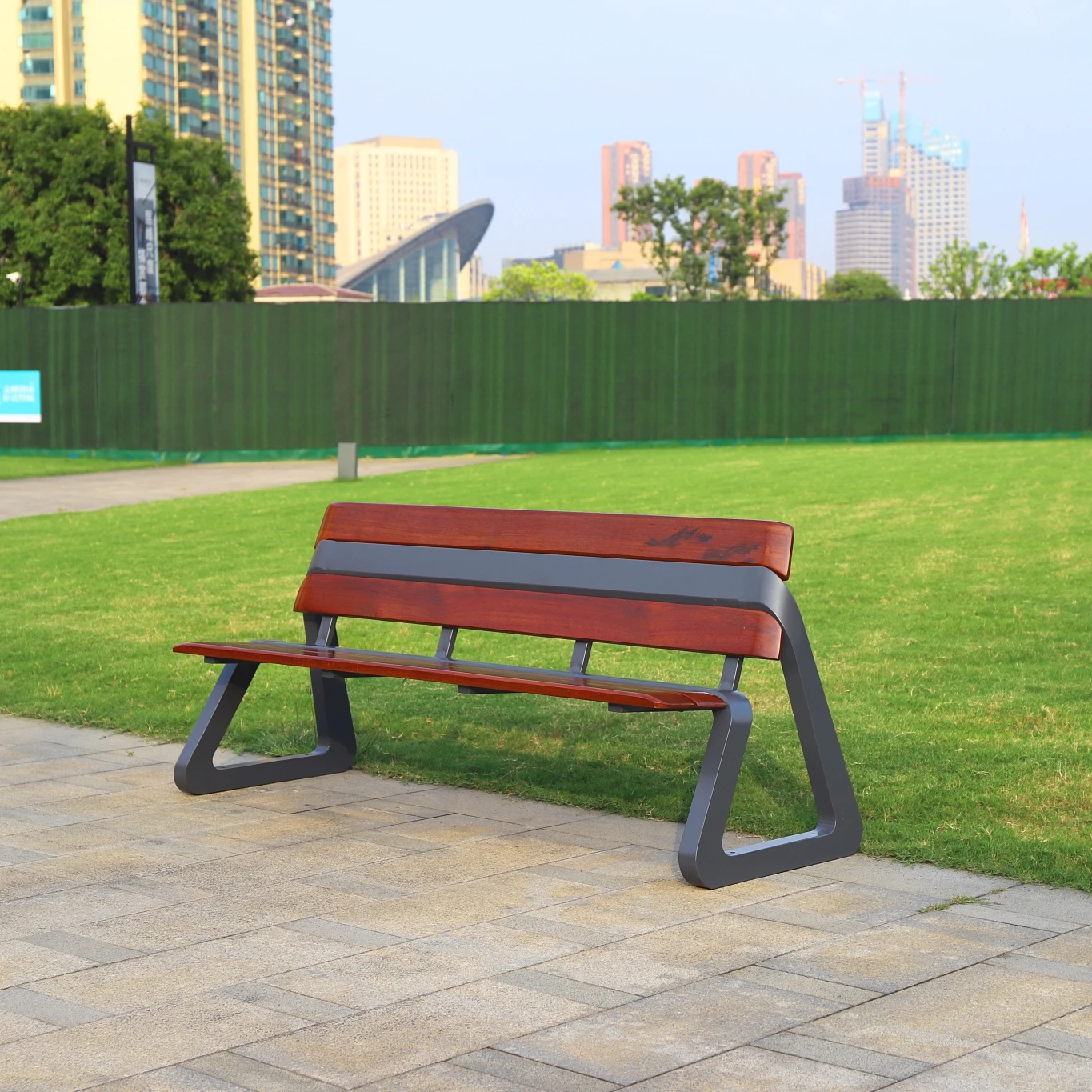 Stainless Steel and Wood Outdoor Street Bench with Backrest for Mall or ...