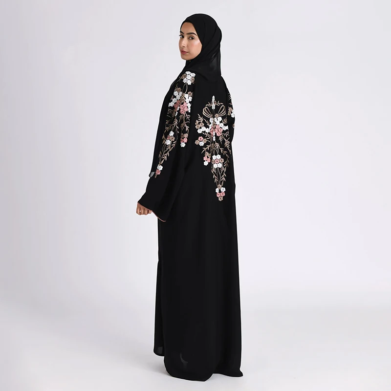 Shop High Grade Floral Embroidery Muslim Woman Abaya Dress