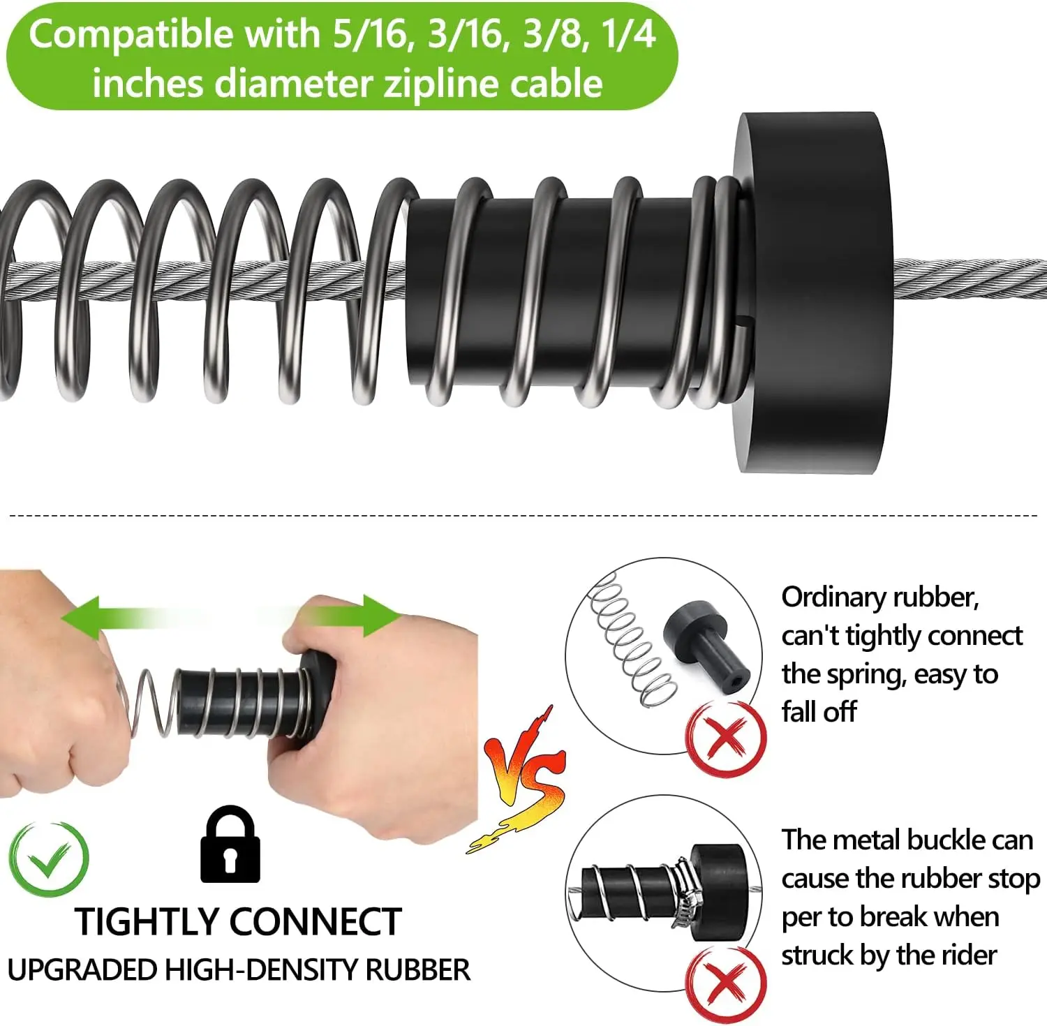Stainless Steel Zip Line Spring Brake - Heavy-Duty Stopper