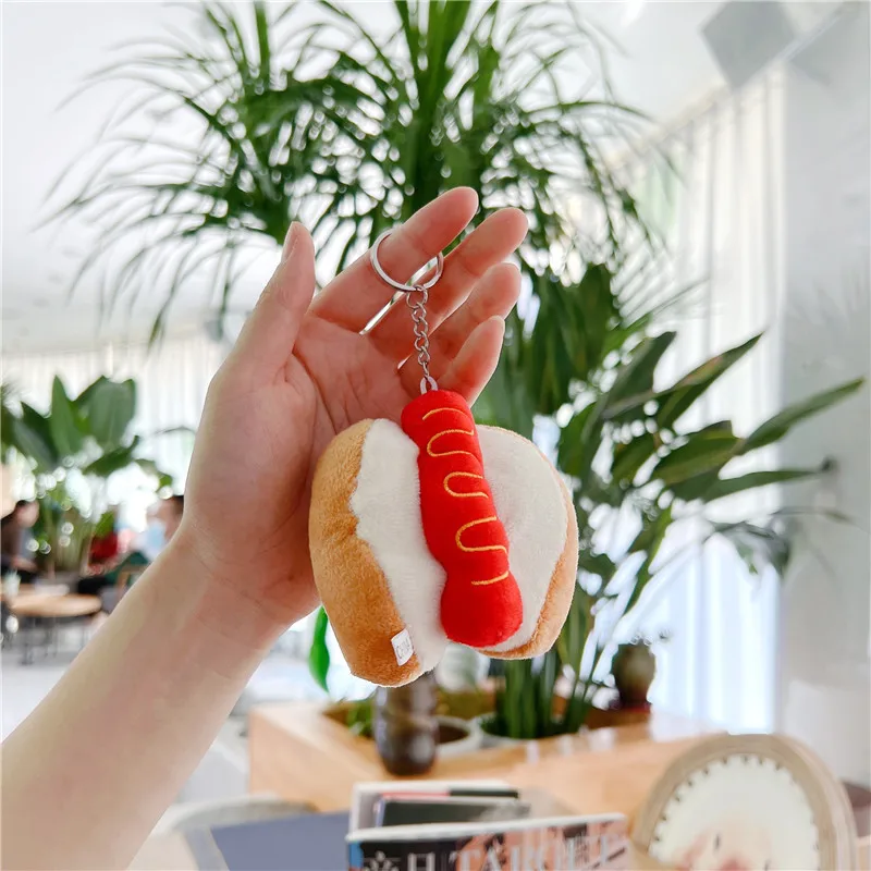 Kawaii Food Keychain Bread Hamburger Hot Dog French Fries Plush Doll ...