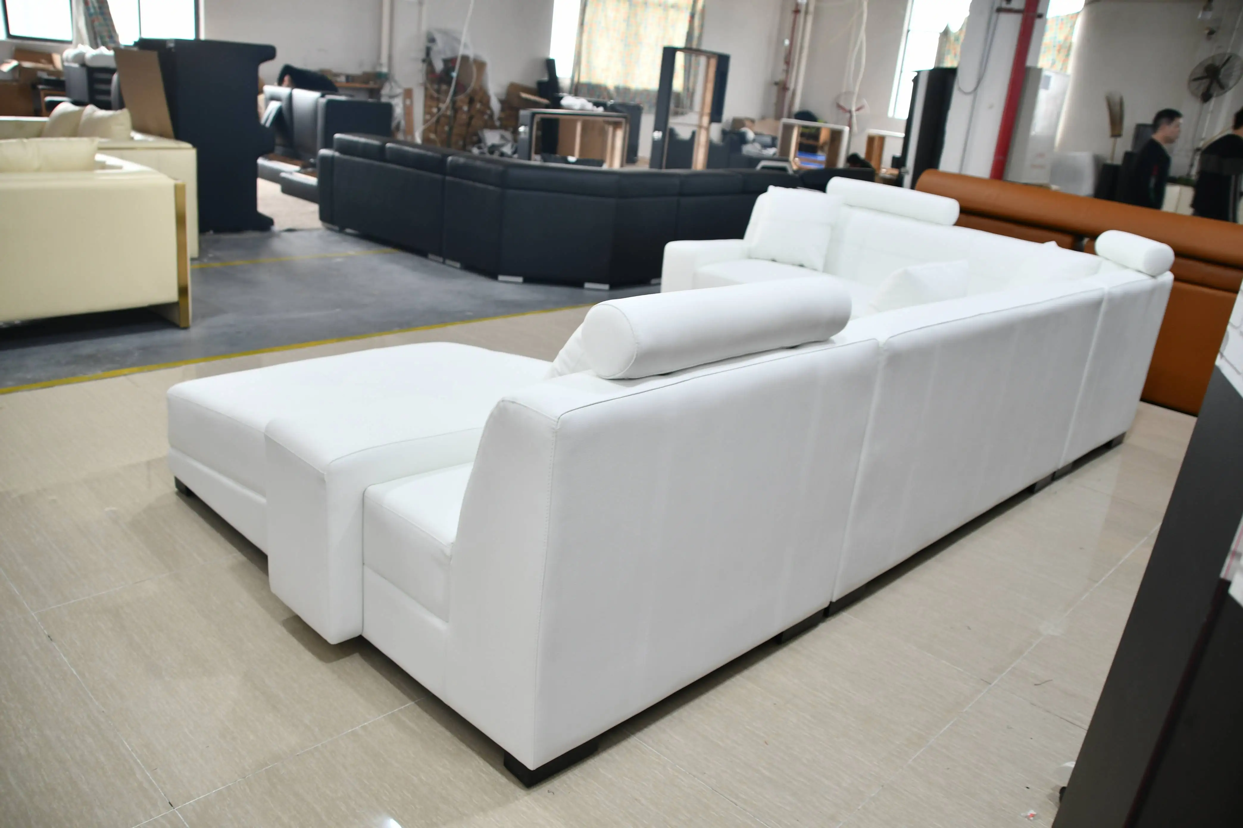 White Pure Custom Color Genuine Leather Sofa Set Living Room Furniture ...