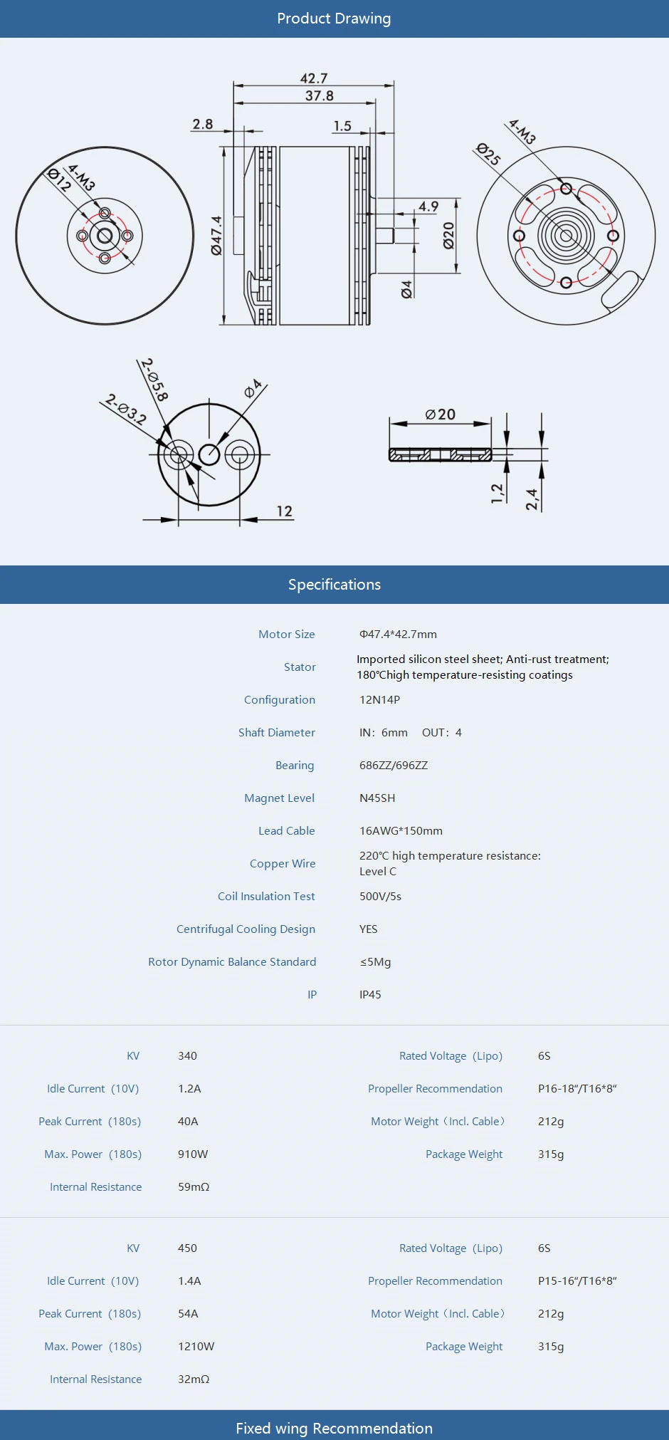 T-motor Mn4116 340kv 450kv Brushless Dc Motor For Multi-rotors Vtol And ...