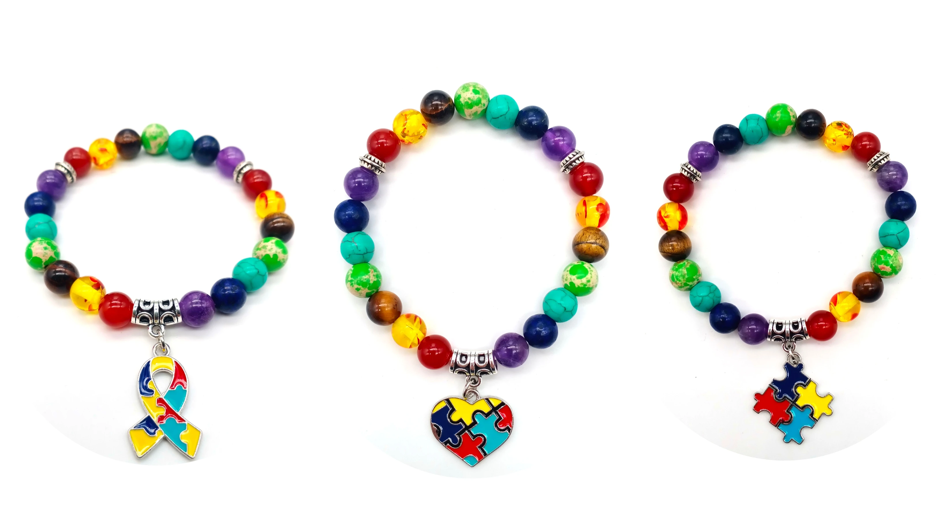 Autism Awareness Bohemian 7 Chakra Amethyst Crystal Beaded Bracelet ...