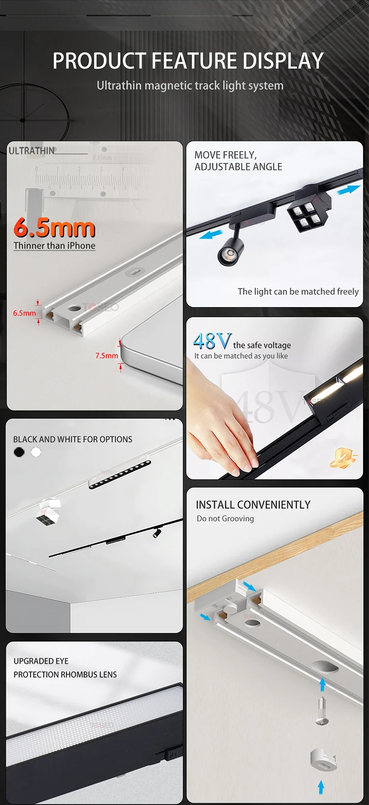 Modern Magnetic Track Light Adjustable Surface Mounted 48V Ultra Thin ...