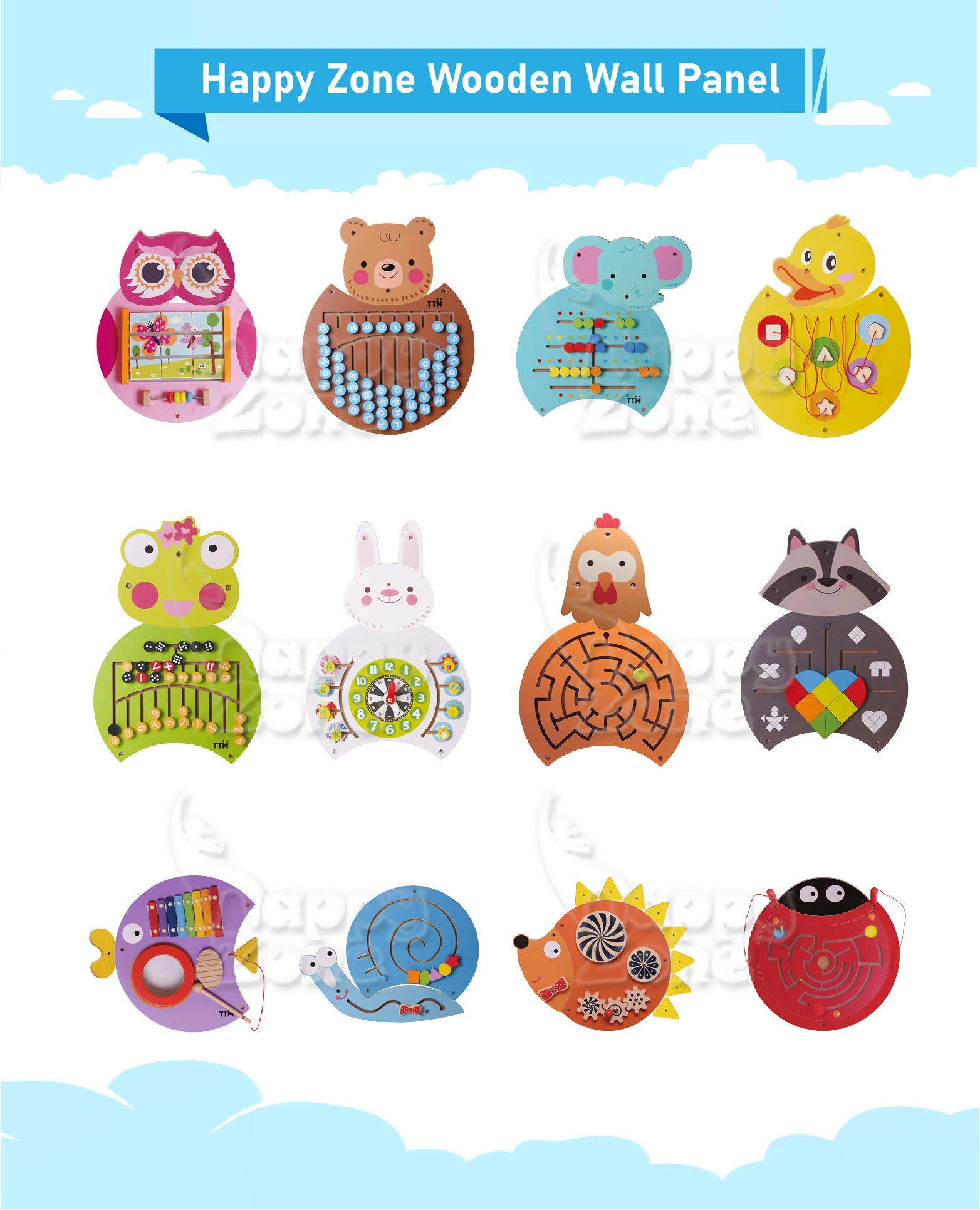 Interactive Wall Play Panel Animal Theme Indoor Play Equipment Wooden ...