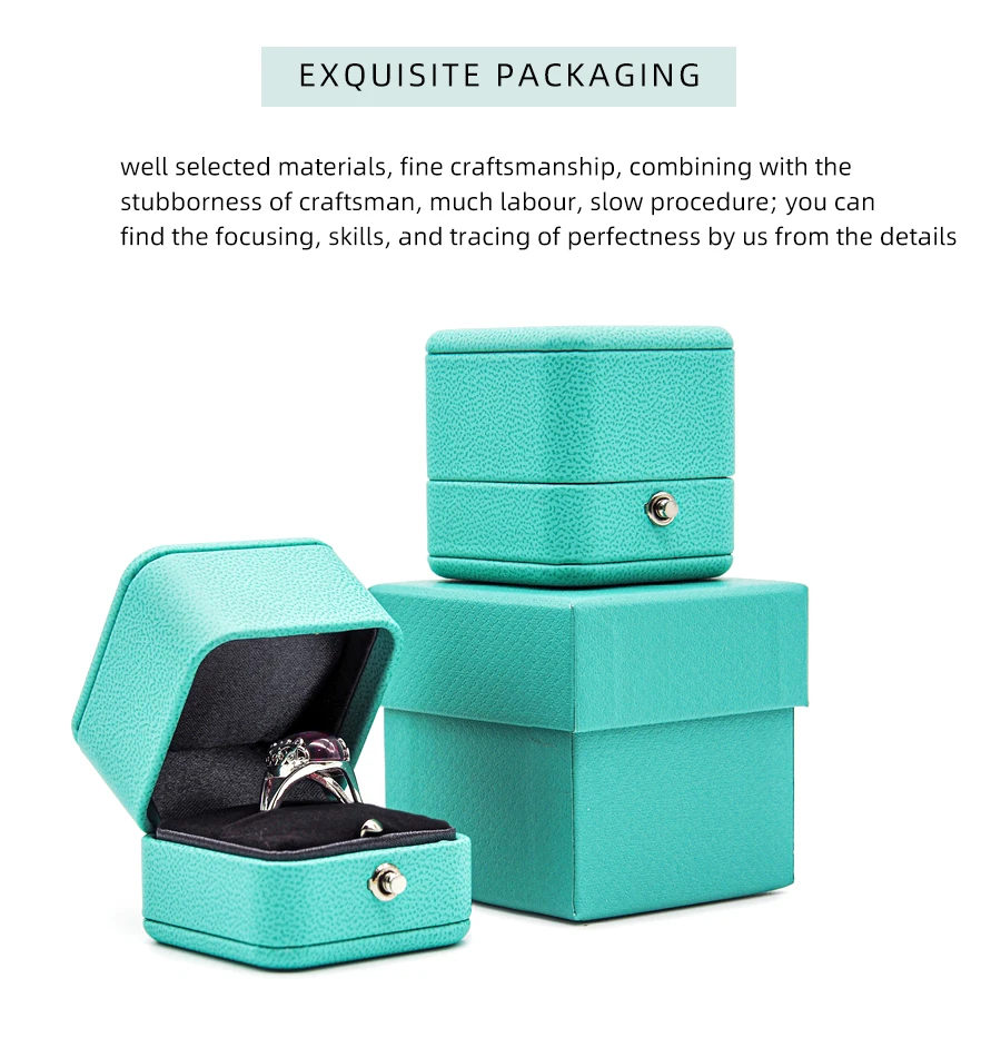 Luxury Custom Logo Navy Blue Red Small Wedding Ring Box