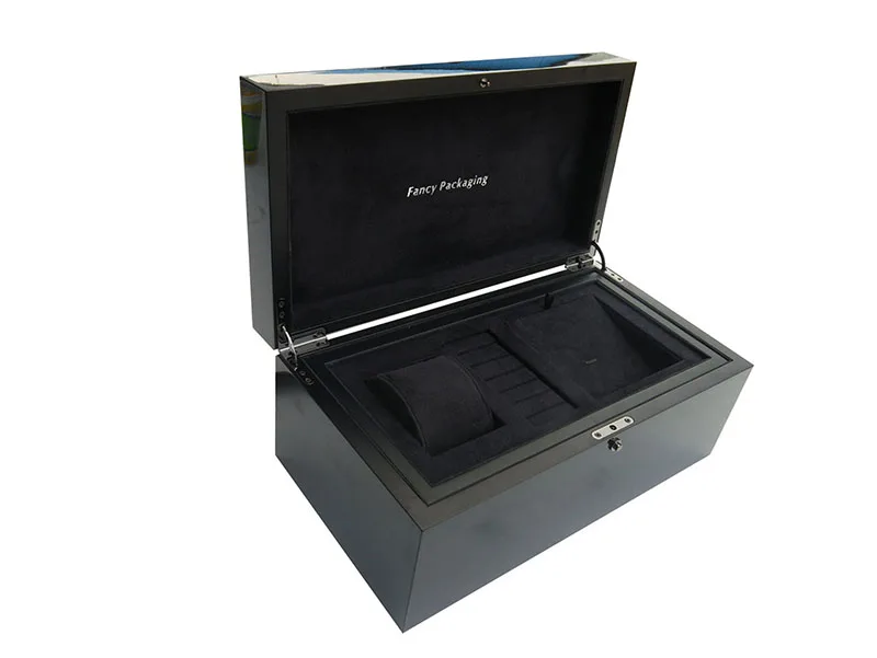 Black Glossy Wooden Luxury Big Watch Box - Customizable