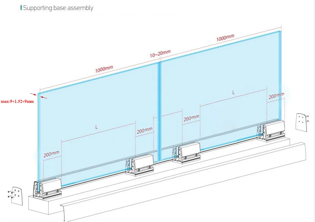 Aluminium U Channel Base Shoe for Glass Balustrades