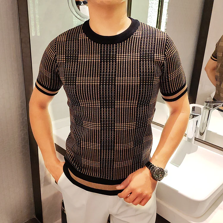 Customized High Quality Ribbed Thicken Knit T Shirt Men Round Neck T ...