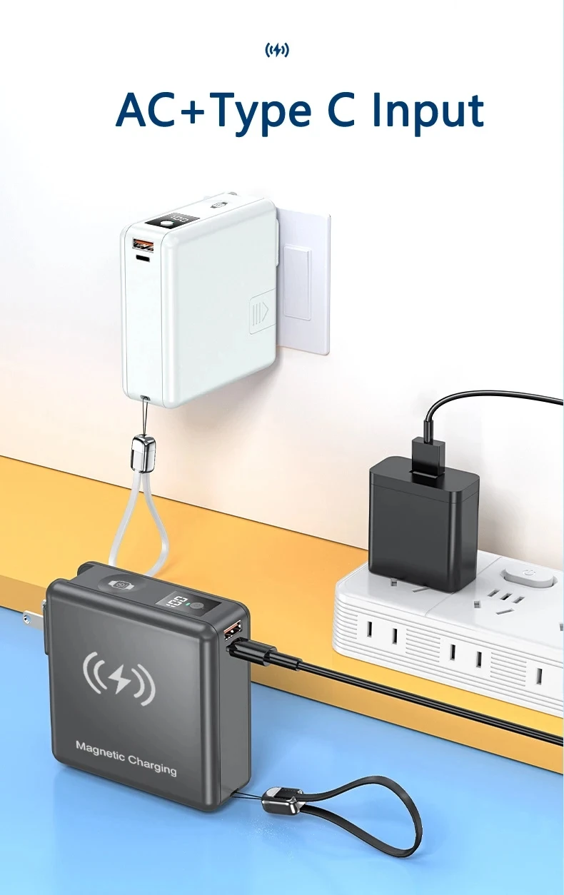 Multi-function 6 in 1 Power Bank 15000mAh Built in Cable AC Plug 22.5W ...