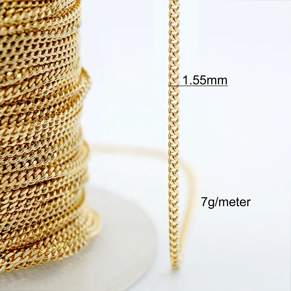 Au585 14k Genuine Gold Diamond Cut Cuban Link Curb Chain