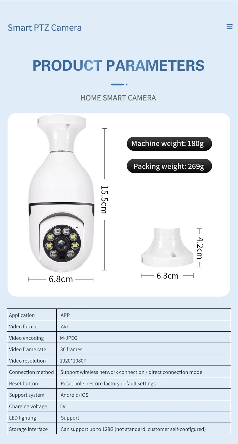 Indoor Security A6 360 Degree PTZ IP Camara Light Wifi Bulb CCTV Remote ...