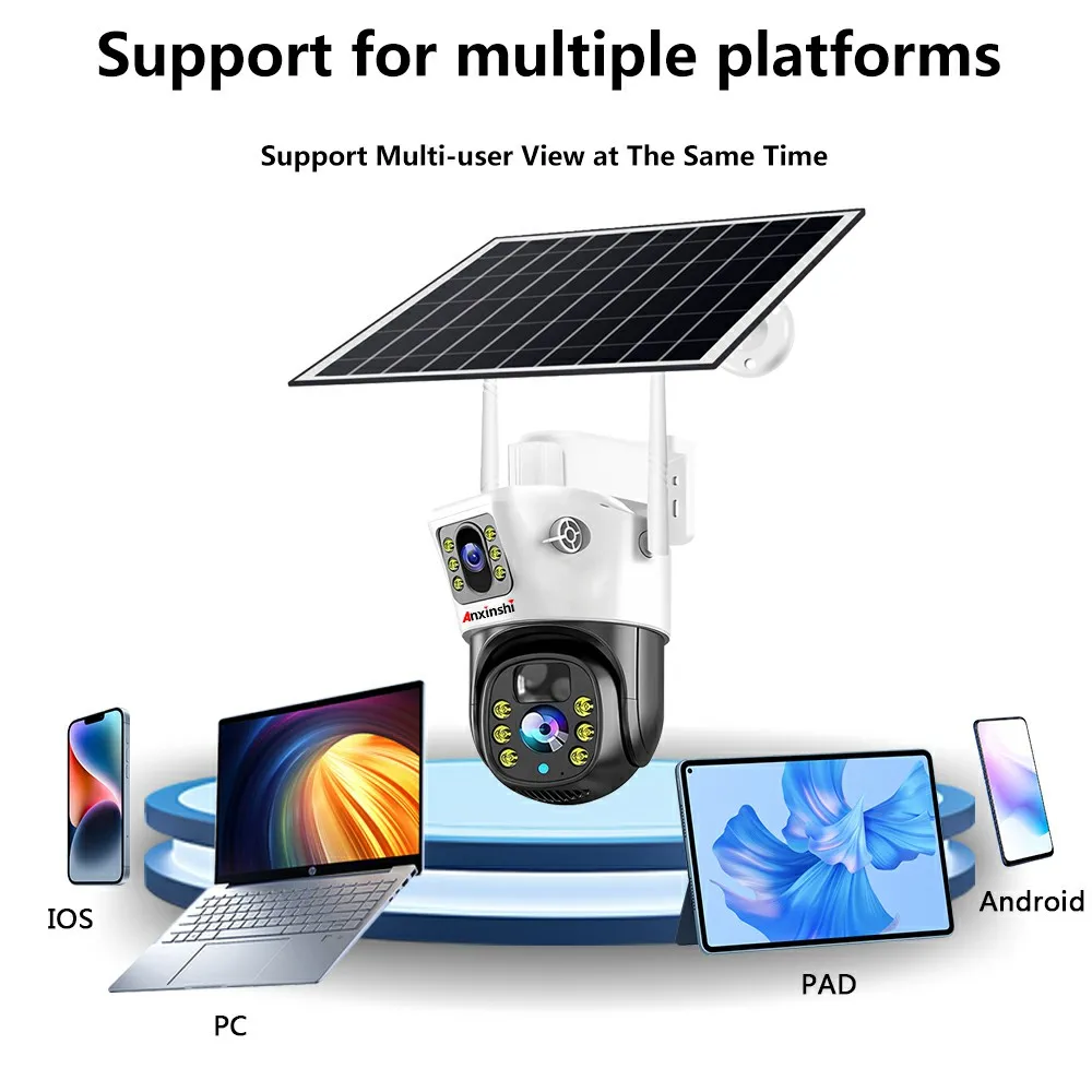 Anxinshi Full Color Dual Lens Wireless 6MP Outdoor 10W Solar Battery ...