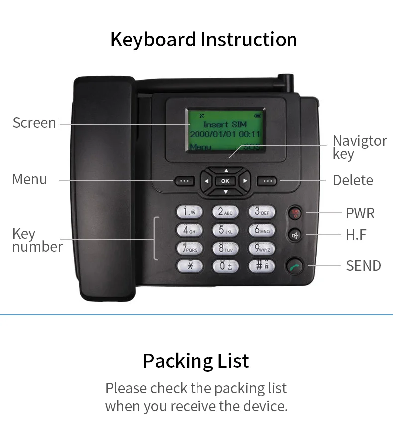 Landline Phone with 1 SIM Card Slot - Etross Home 2G GSM