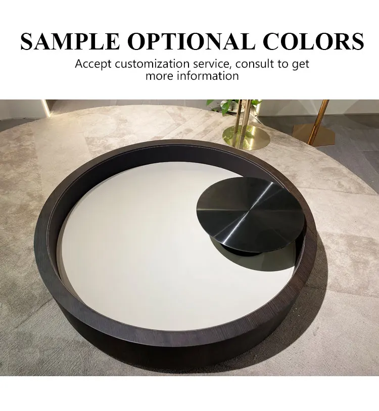 Simple Rotating Coffee Table For Home Furniture Saddle Leather Wood ...