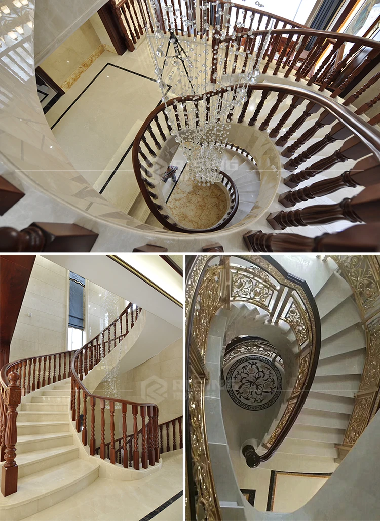 Customized Interior Natural Marble Stone Curved Straight Stairs Stairs ...