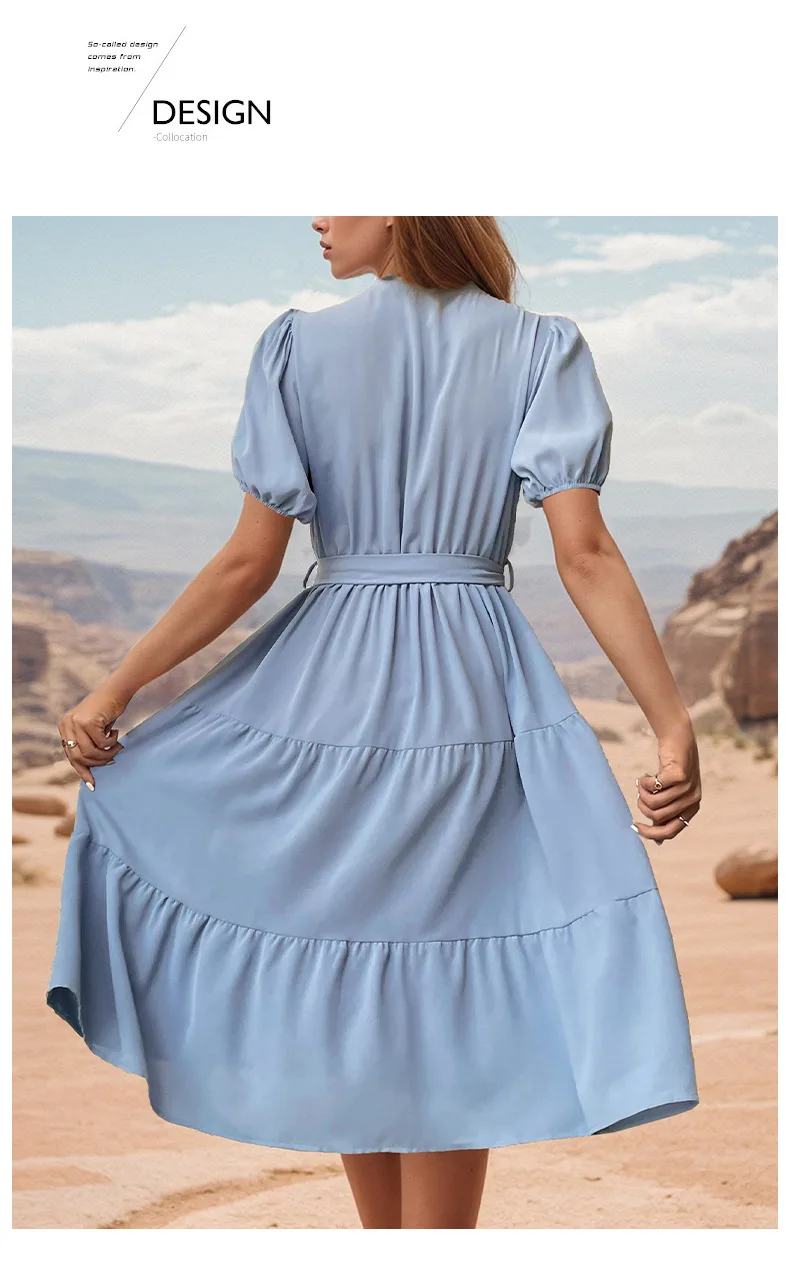 Pretty Steps 2024 Summer Commuter Lace Dress Short Sleeve Pleated Long ...