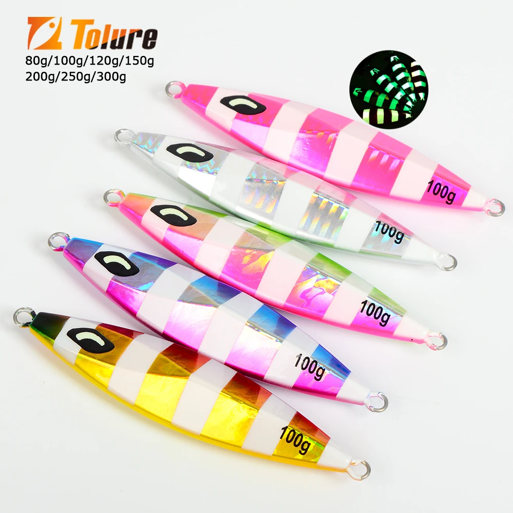 Tolure Luminous Metal Jig Lure Slow Pitch Jigging Lead Fish Iron Plate 80g 100g 120g 150g 200g ...
