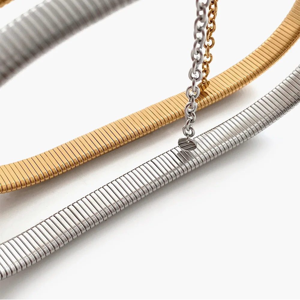 Fashion Ins 18k Gold Pvd Plated Spring Chain Necklace Stainless Steel ...