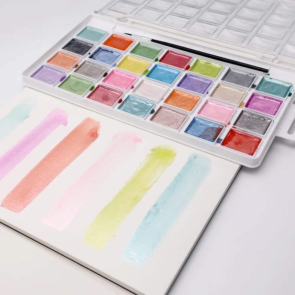 Artmate Pearlescent Semi-moist Watercolor Cake Set 28 Colors With Paint ...