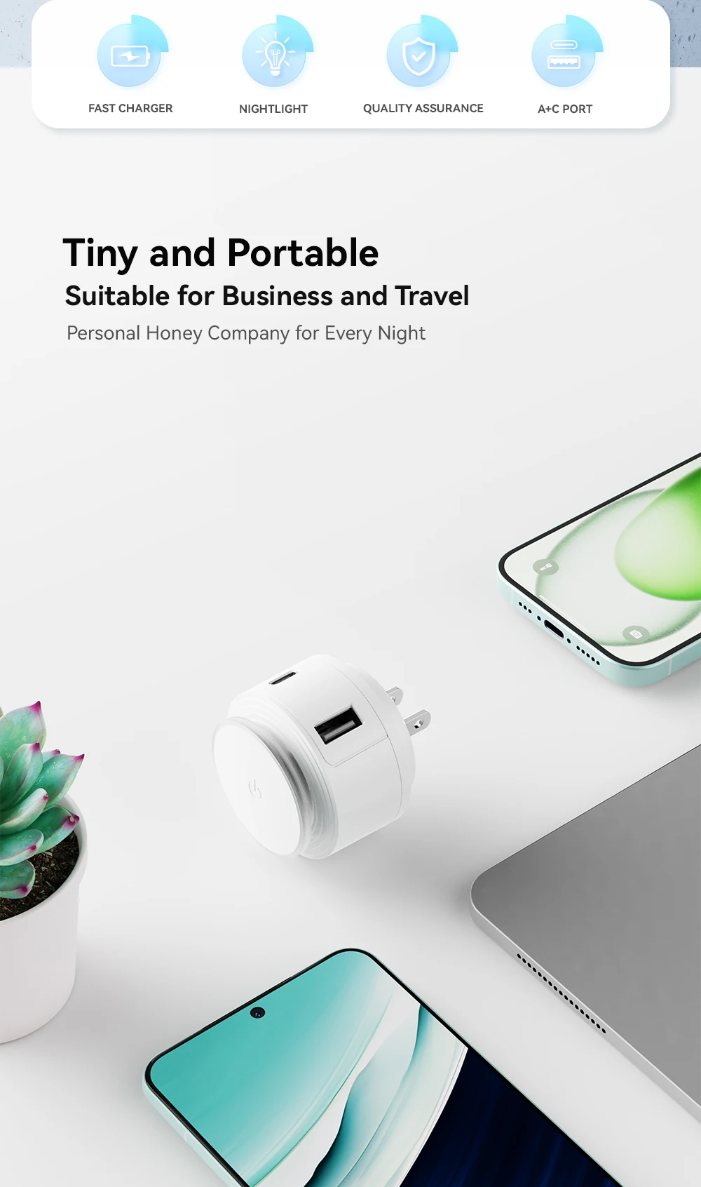 Custom Wall Charger & Adapter Rgb Night Light 5v/2.4 A+c Port Charger ...